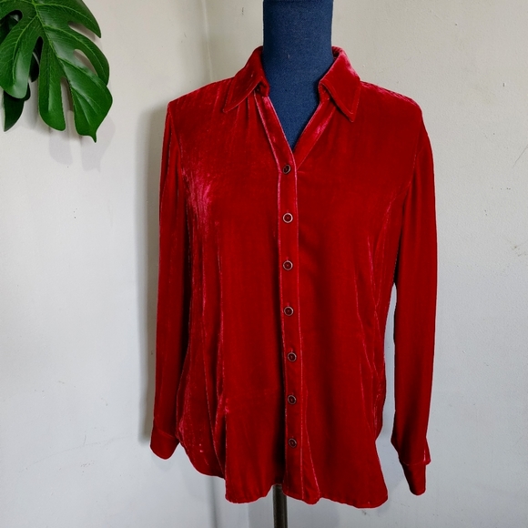 Coldwater Creek | Tops | Coldwater Creek Red Velvet Button Down Shirt ...